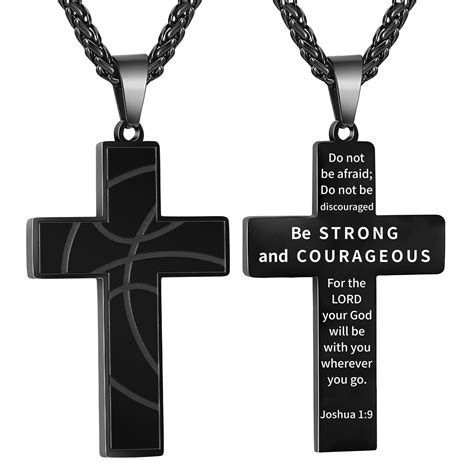 Basketball Cross Necklace For Boys Men Stainless Steel Cross Pendant