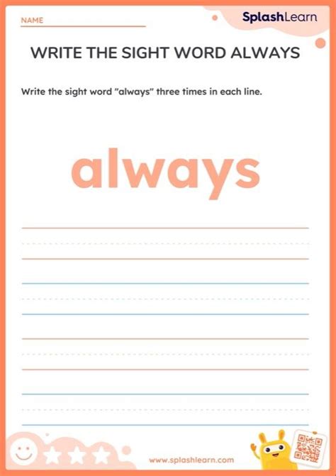 Write The Sight Word Always Printable ELA Worksheet