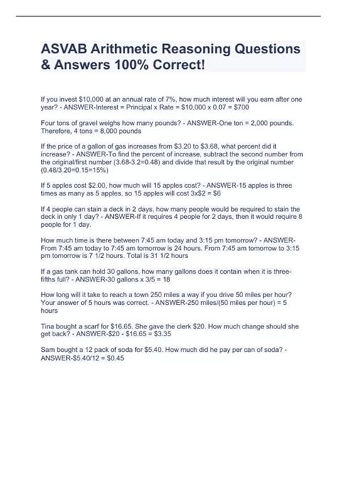 Asvab Arithmetic Reasoning Questions And Answers 100 Correct Asvab