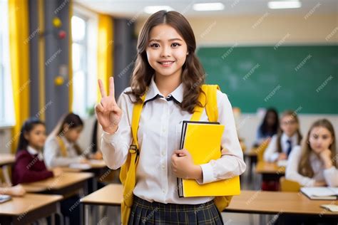 Premium Photo Schoolgirl In Class Pointing Up