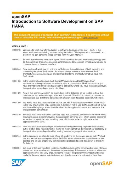 Pdf Opensap Hana 1 Week 4 Transcripts Dokumentips