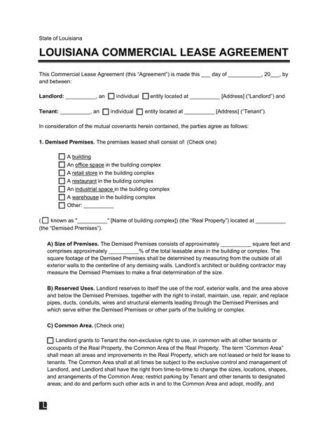 Free Louisiana Commercial Lease Agreement Template Pdf And Word