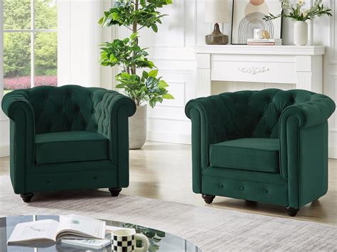 Poltrona Fixa Tecido Veludo Cor Verde Chesterfield