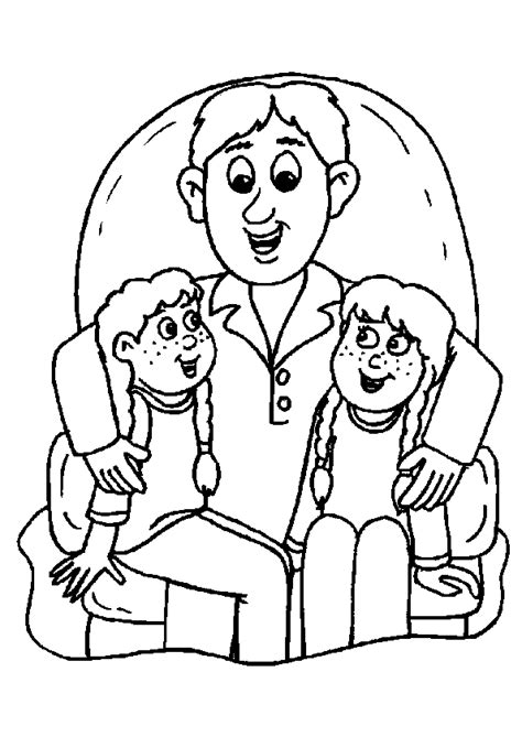 Coloriage Fête Des Pères Papa et Ses Jumelles