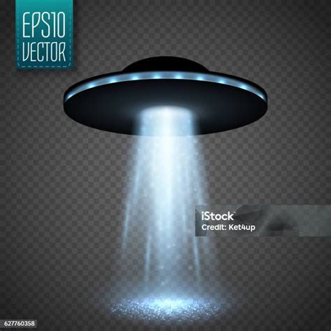Ufo Spaceship With Light Beam Isolated On Transparnt Background Vector