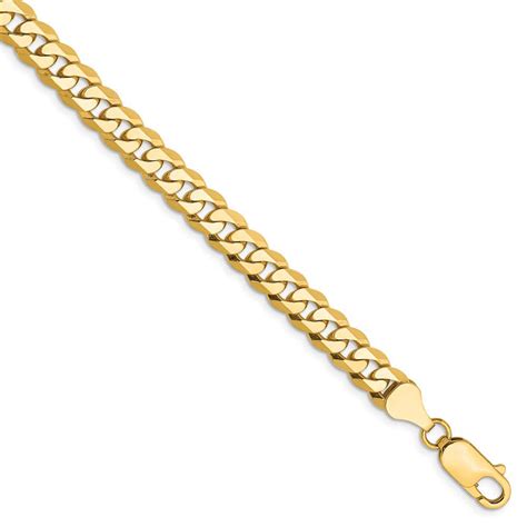 Mens 625mm 14k Yellow Gold Solid Flat Beveled Curb Chain Bracelet 8