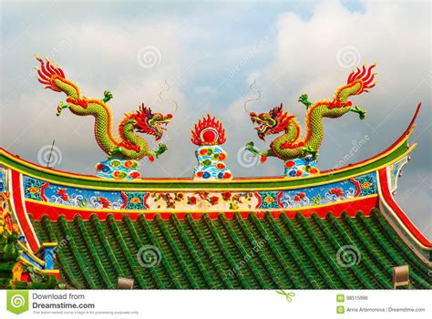 Multi Colored Dragons On The Roof Chinese Temple Tua Pek Kong Miri