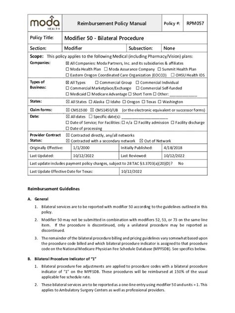 Fillable Online Correct Usage Of Modifier 50 And Modifiers Lt And Rt