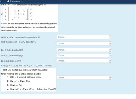 Solved S This Course Let T Be The Matrix Tr Given By 3 Chegg Com