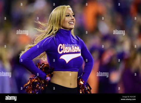 Clemson Cheerleader During Ncaa College High Resolution Stock