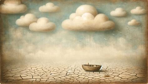 Surreal Boat On Dry Cracked Ground Stock Illustration Illustration Of