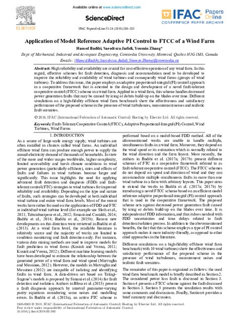 Pdf Application Of Model Reference Adaptive Pi Control To Ftcc Of A