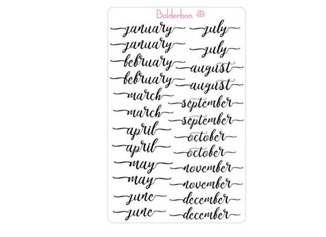Month Stickers Bullet Journal Script Vinyl Bujo Stickers Monthly