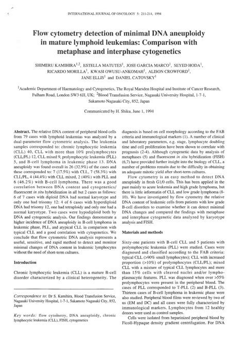 Pdf Flow Cytometry Detection Of Minimal Dna Aneuploidy In Mature Lymphoid Leukemias