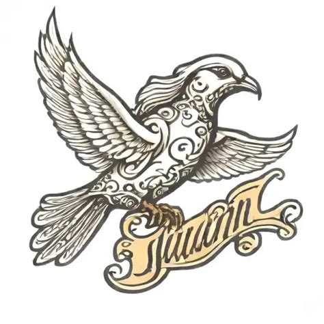 Neo Traditional Juan In Cursive With Dove Flying Tattoo Blackink Ai