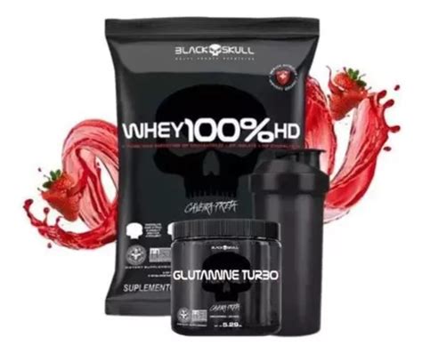 Whey Suplemento Em Pó 100 Hd Refil 900g Black Skull Sabor Morango