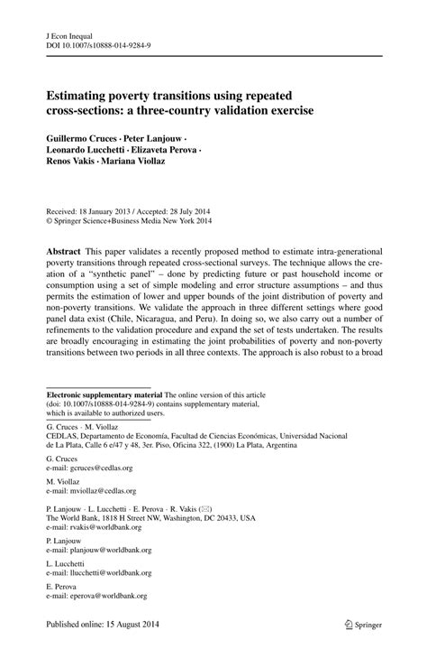 Pdf Estimating Poverty Transitions Using Repeated Cross Sections A Three Country Validation