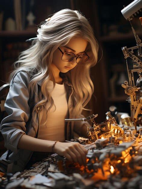 Premium AI Image Photoshoot With Tilt Shift Style Of A Girl Crafting