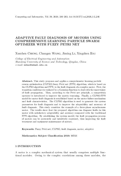 adaptive fault diagnosis of motors using comprehensive learning