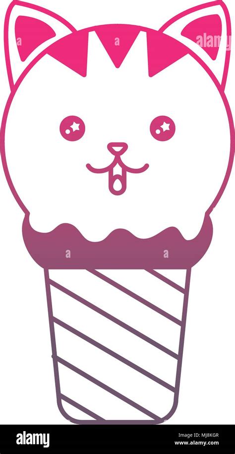 Kawaii Eis Gesicht Katze Cartoon Vektor Illustration Gradient Farbe
