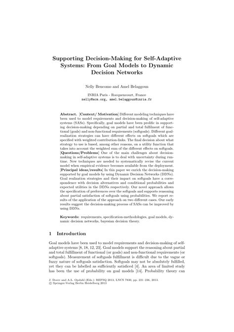 Pdf Supporting Decision Making For Self Adaptive Systems From Goal