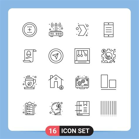 Mobile Interface Outline Set Of 16 Pictograms Of File Cell Connection Mobile Multimedia Editable