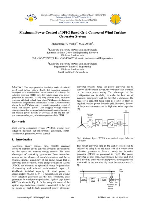 Pdf Maximum Power Control Of Dfig Based Grid Connected Wind Turbine