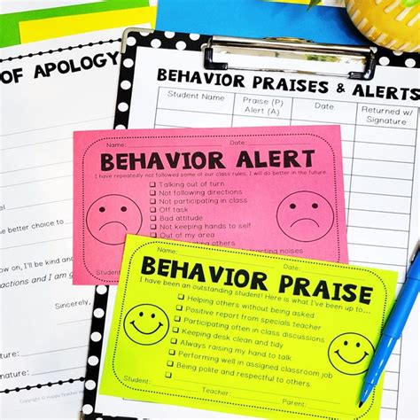 Printable Behavior Alert And Behavior Praise For Behavior Management