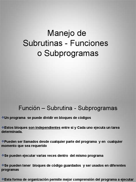 primera clase manejo de funciones o subrutinas pdf parámetro