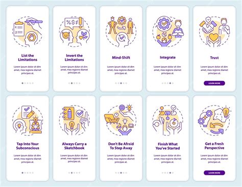 Premium Vector Overcome Limitations Onboarding Mobile App Screen Set