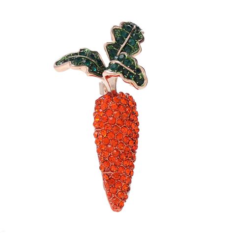 2pcs Lovely Carrot Brooches Alloy Carrot Rhinestones Brooch Pin Mini