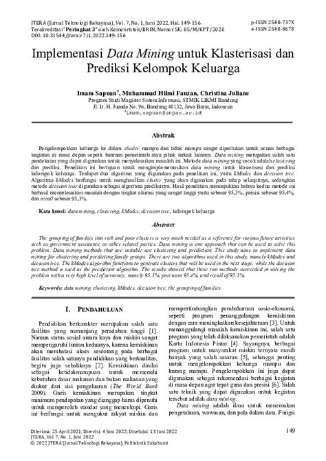 Pdf Implementasi Data Mining Untuk Klasterisasi Dan Prediksi Kelompok