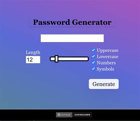 GitHub Vaporjawn Password Generator Generate Custom And Secure Passwords Based On Your Chosen