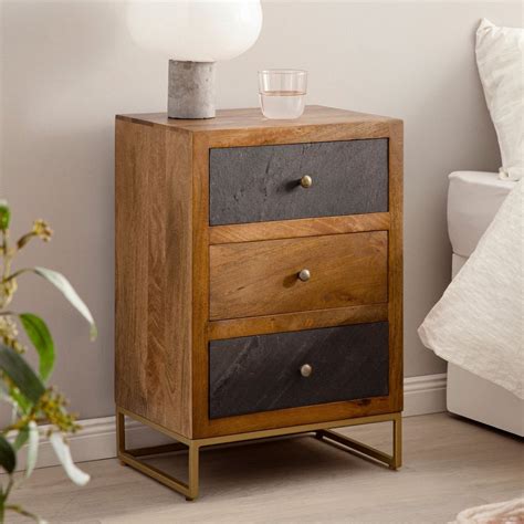 Finebuy Nachttisch Fb55614 Mango Massivholz Metall 40x60x30cm