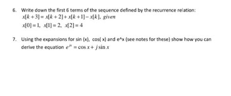 Solved 6 Write Down The First 6 Terms Of The Sequence