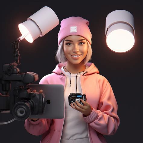 3d Rendered Ultrarealistic Female Vlogger Making A Social Media Video