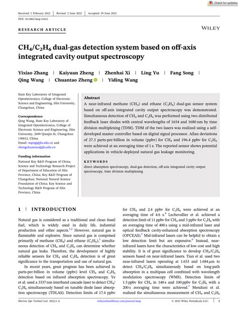 Pdf Ch4c2h6 Dual‐gas Detection System Based On Off‐axis Integrated Cavity Output Spectroscopy
