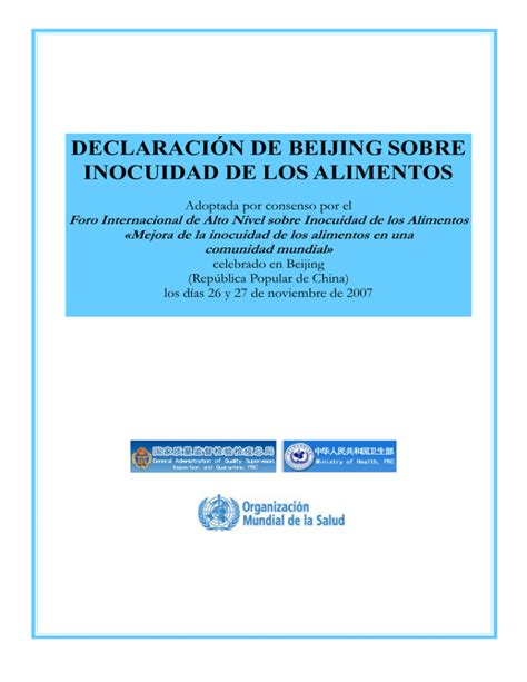 DECLARACIÓN DE BEIJING SOBRE INOCUIDAD DE LOS ALIMENTOS