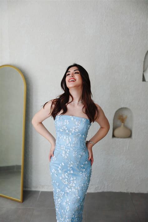 TheElsa Kişiye Özel Üretim Abiye Elbise Lavinya Beyaz Çiçekli Özel