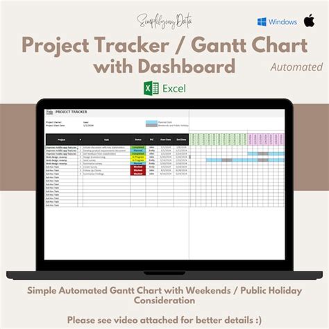 Simple Excel Project Tracker Dashboard With Gantt Chart Timeline Template Etsy