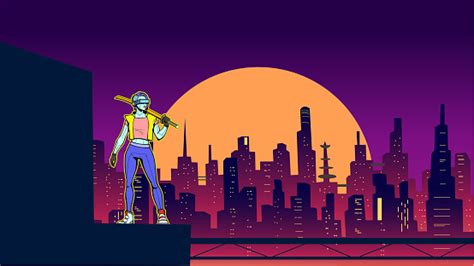 Vector Female Cyberpunk Mercenary In A City Vector Illustration Stok