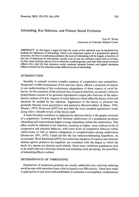 Pdf Inbreeding Kin Selection And Primate Social Evolution
