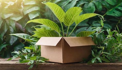 Premium Photo Brown Cardboard Box And Leafy Branches Sustainable
