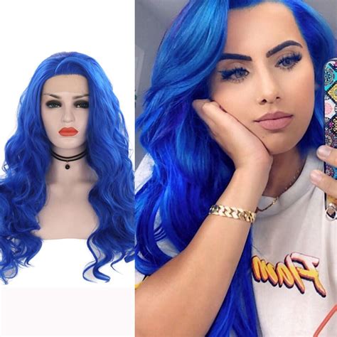 Quinlux Wigs Blue Wavy Synthetic Lace Front Hair F Vicedeal