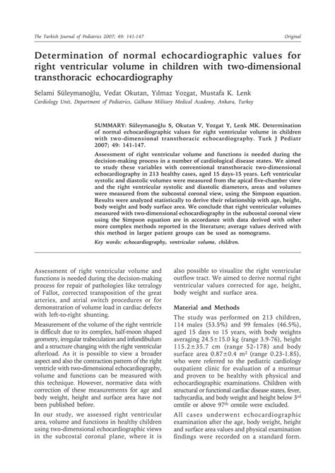 Pdf Determination Of Normal Echocardiographic Values For Right