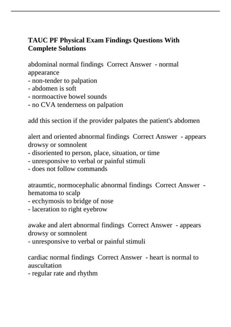 Tauc Pf Physical Exam Findings Questions With Complete Solutions Tauc Pf Stuvia Us