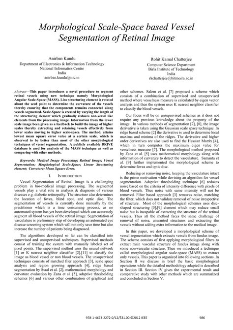 Pdf Morphological Scale Space Based Vessel Segmentation Of Retinal Image