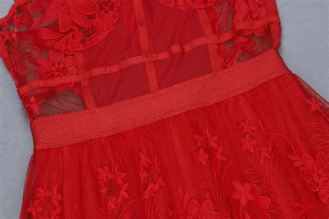 High Quality Red Lace Sleeveless Hollow Out Long Rayon Bandage Dress E