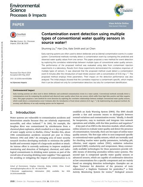 Pdf 2014 3rd Author Contamination Event Detection Using Multiple Types Of Conventional Water
