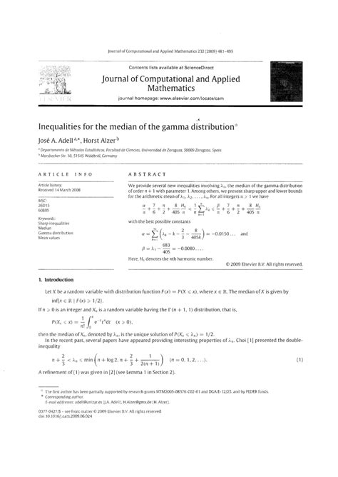 Pdf Inequalities For The Median Of The Gamma Distribution